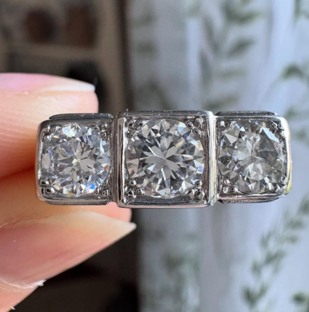 Platinum White Gold 3 Stone Diamond Estate Ring – Good Old Gold